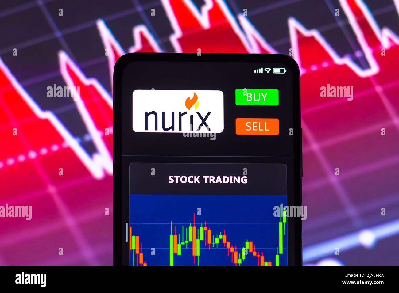 In this photo illustration the stock trading graph of Nurix ...