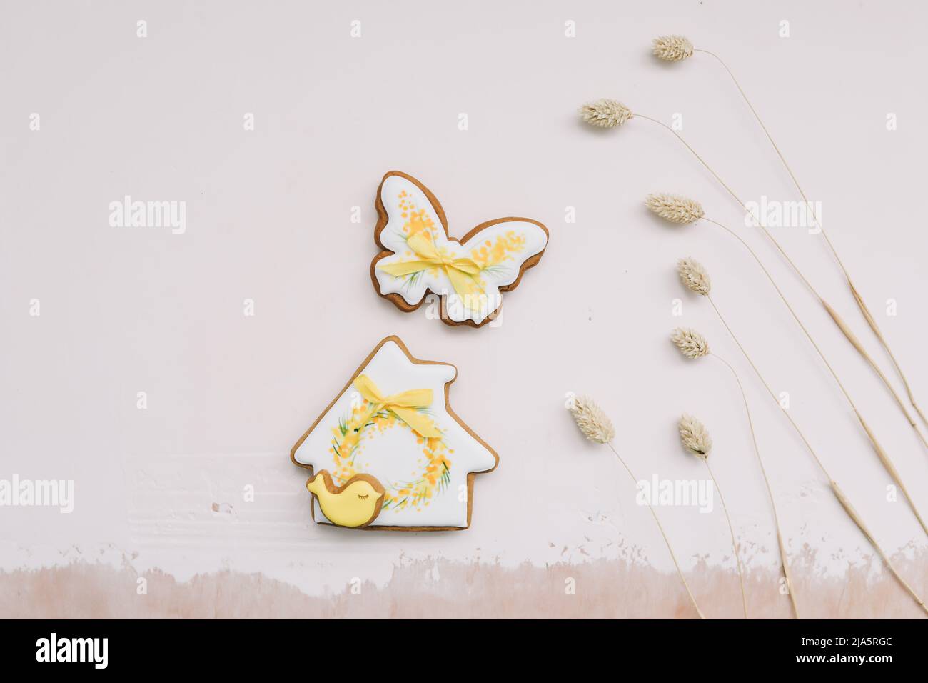 Easter gingerbread cookie on white background, top view Stock Photo - Alamy