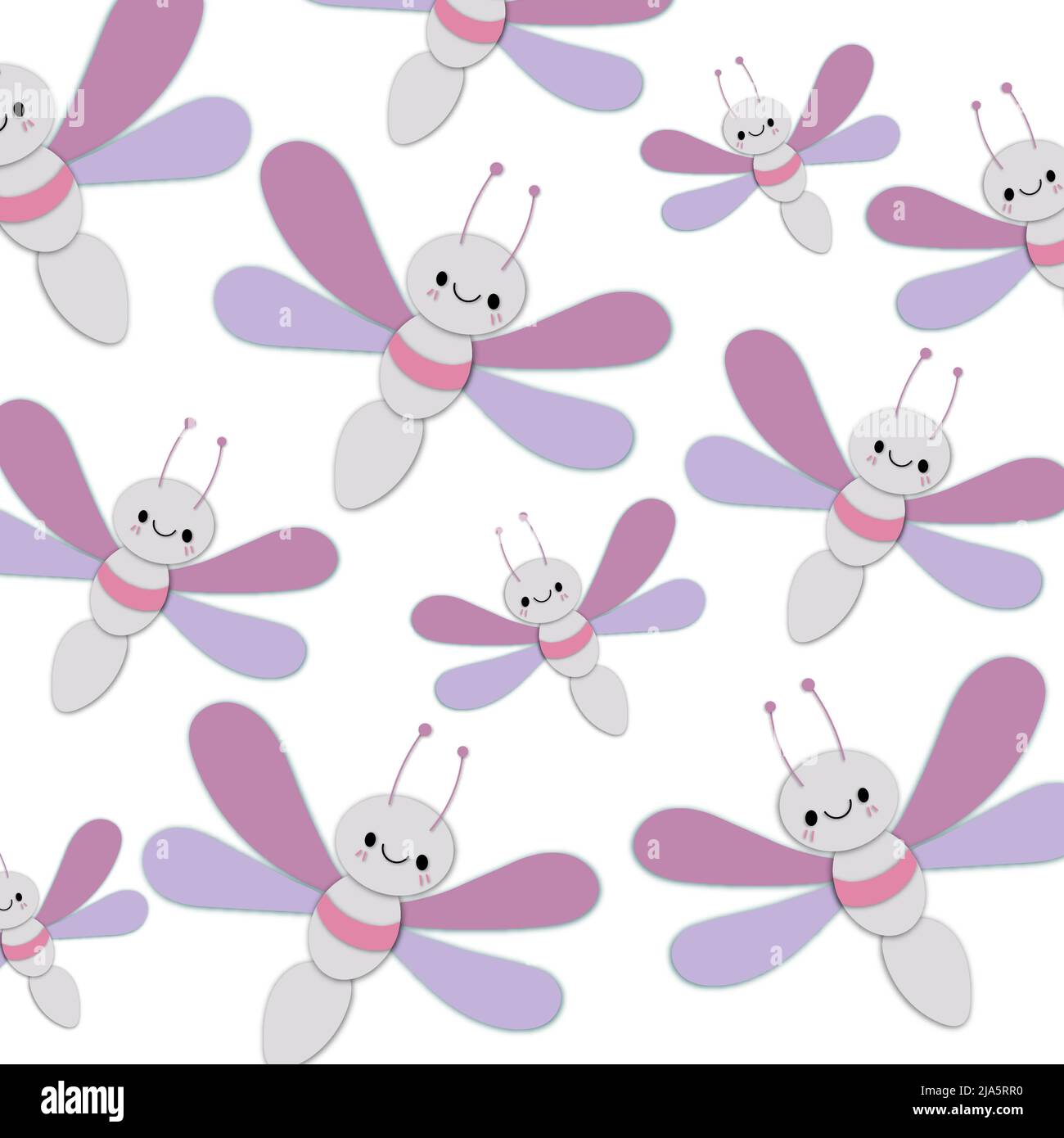 Seamless pattern funny dragonflies. Cute cartoon kawaii funny doodle ...