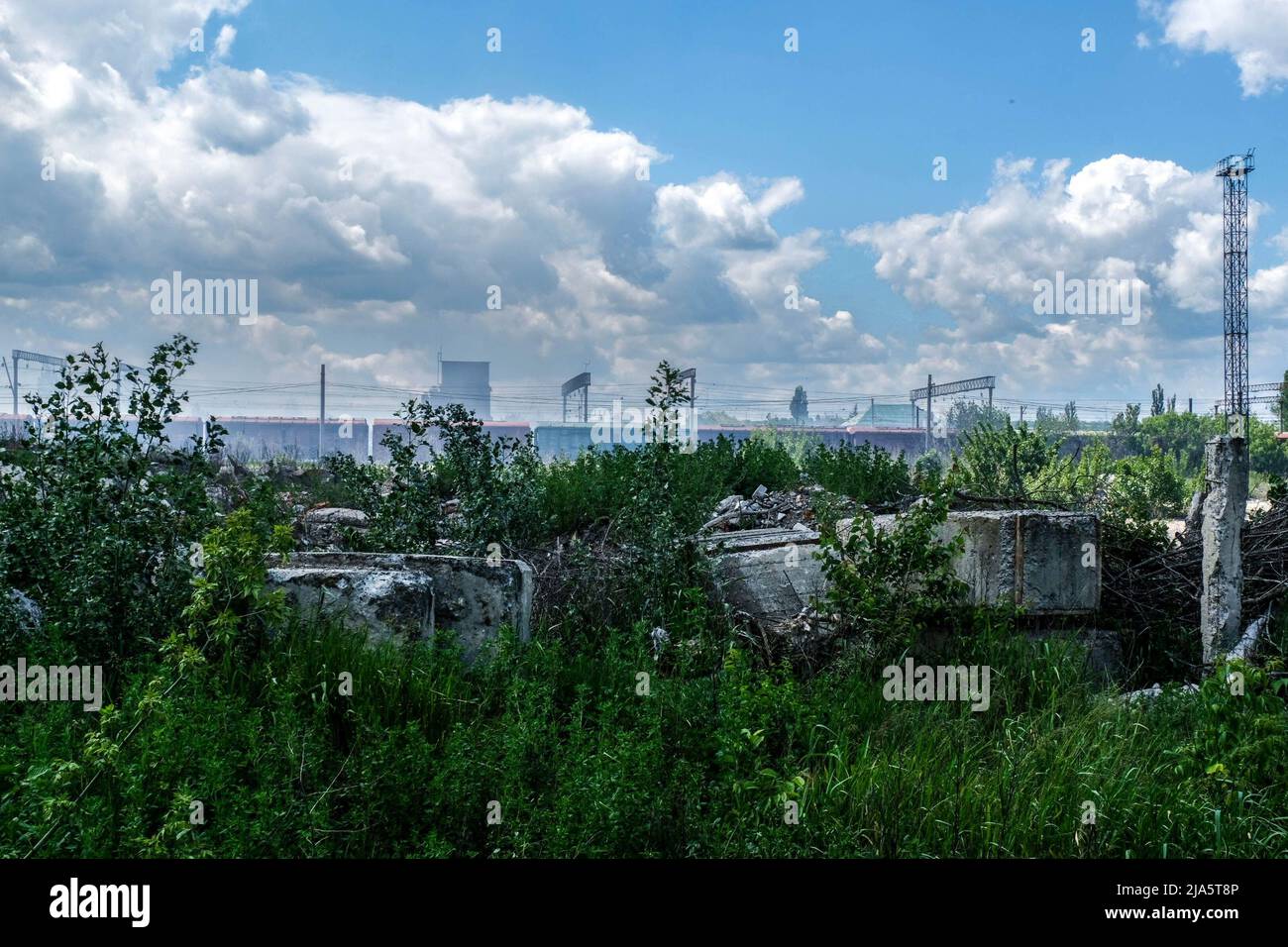 Siversk, Ukraine. 27th May, 2022. A bombed freight train terminal in ...