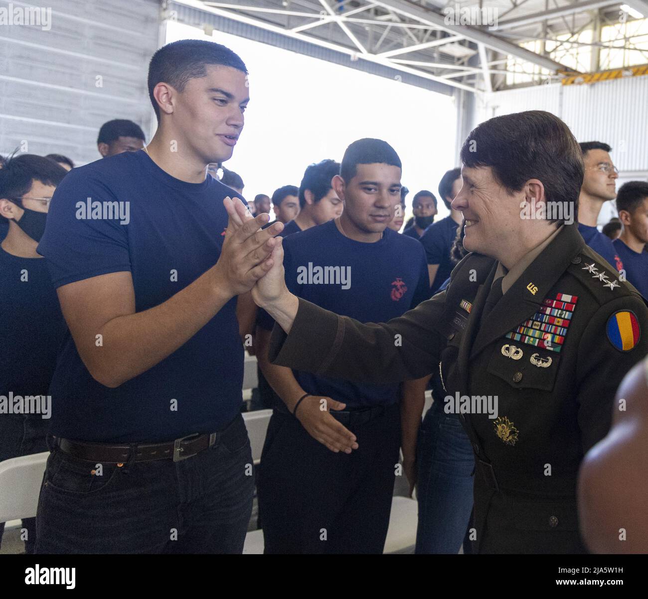 US Army LT. General Maria Gervais gives high five's to new servicemen ...