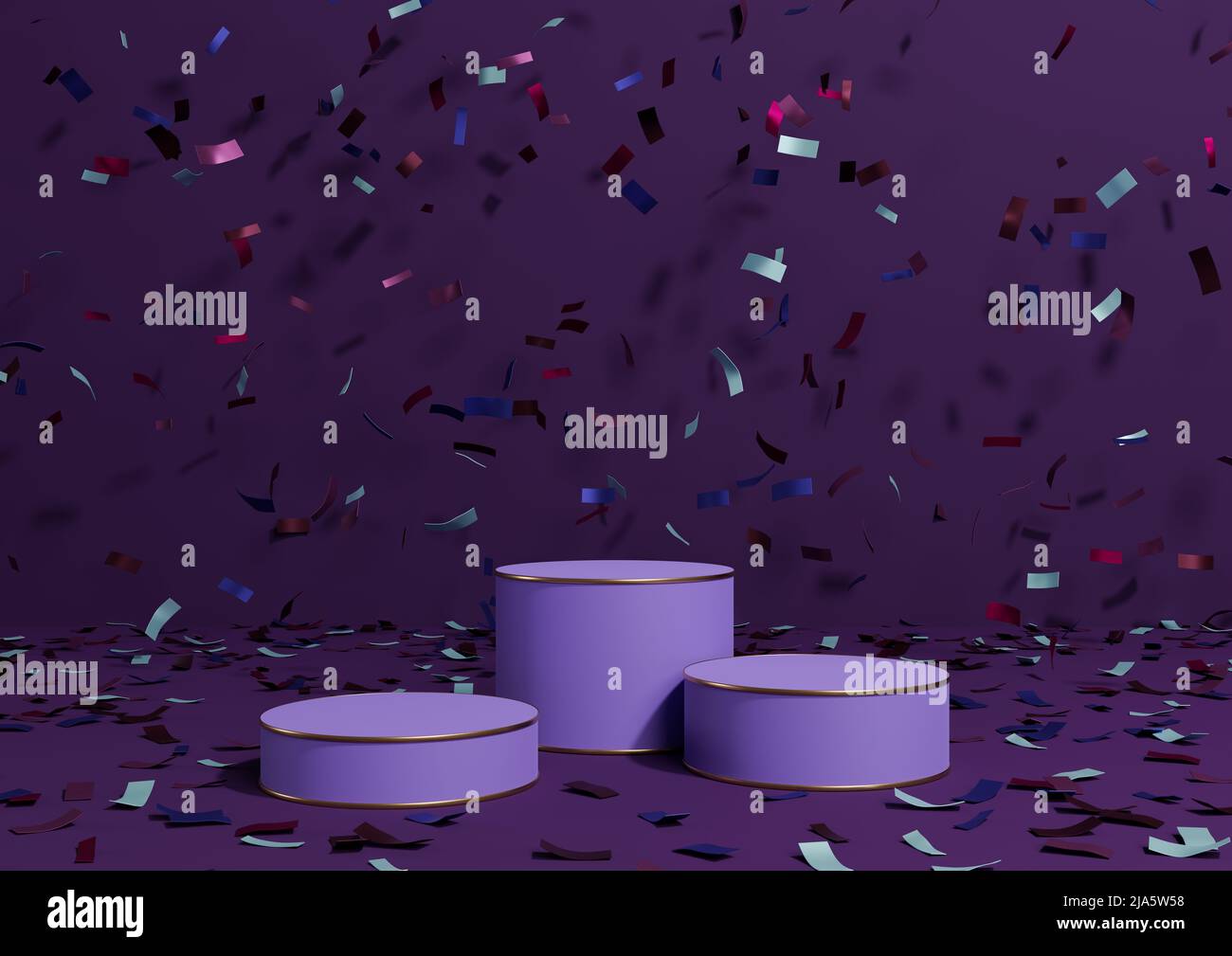 Dark purple, violet 3D rendering product display three podiums stands ...