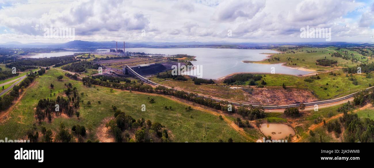 LIddell lake and power station on black coal in Hunter Valley of ...