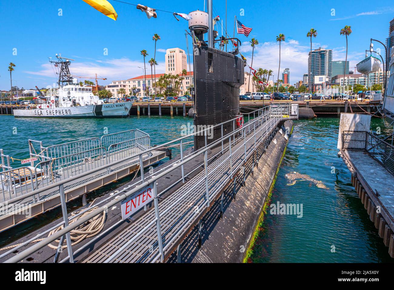 San Diego, Navy Pier, California, USA - August 1, 2018: USS Dolphin ...