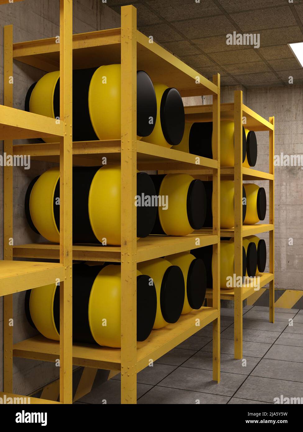 3D-illustration of a storage room with Radioactive barrels Stock Photo ...