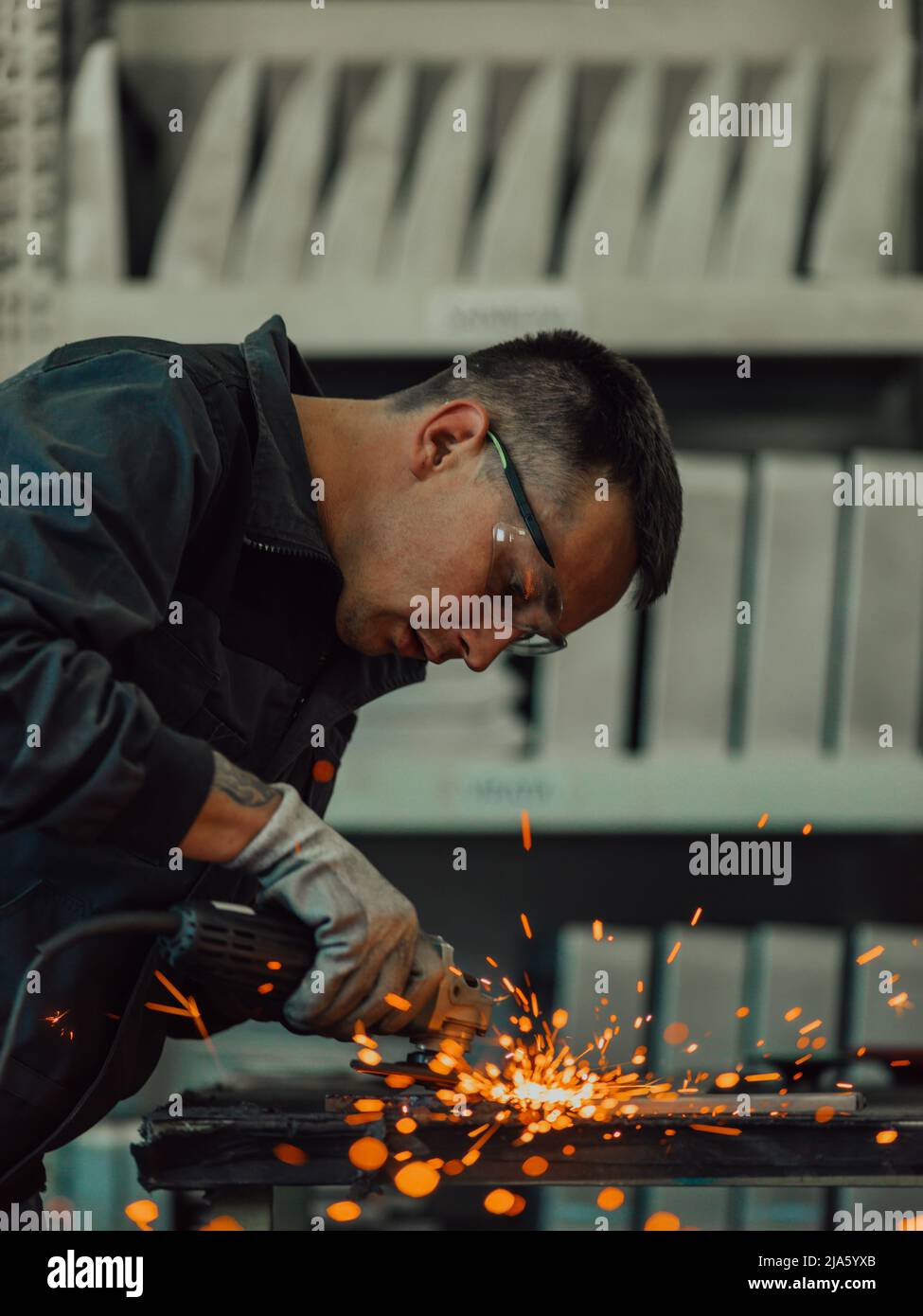 Heavy Industry Engineering Factory Interior with Industrial Worker ...
