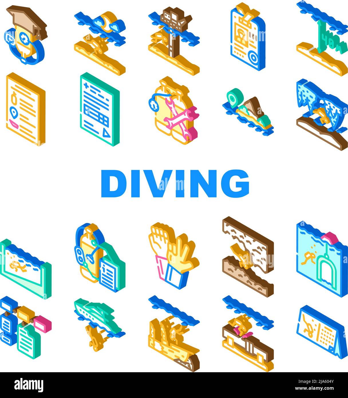 Diving School Education Lesson Icons Set Vector Stock Vector Image ...