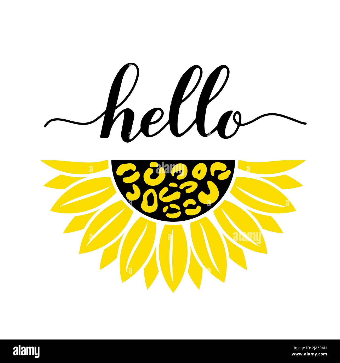 Hello handwritten sign with sunflower. Seasonal typography poster. Easy ...