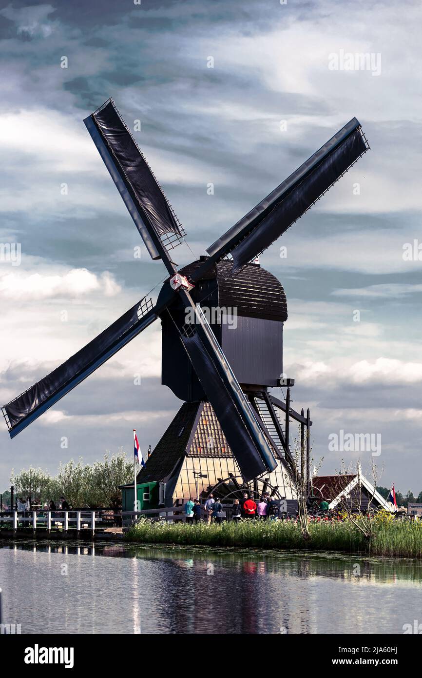 18tj-Century Dutch Windmills dot the rural scene in Kinderdijk ...