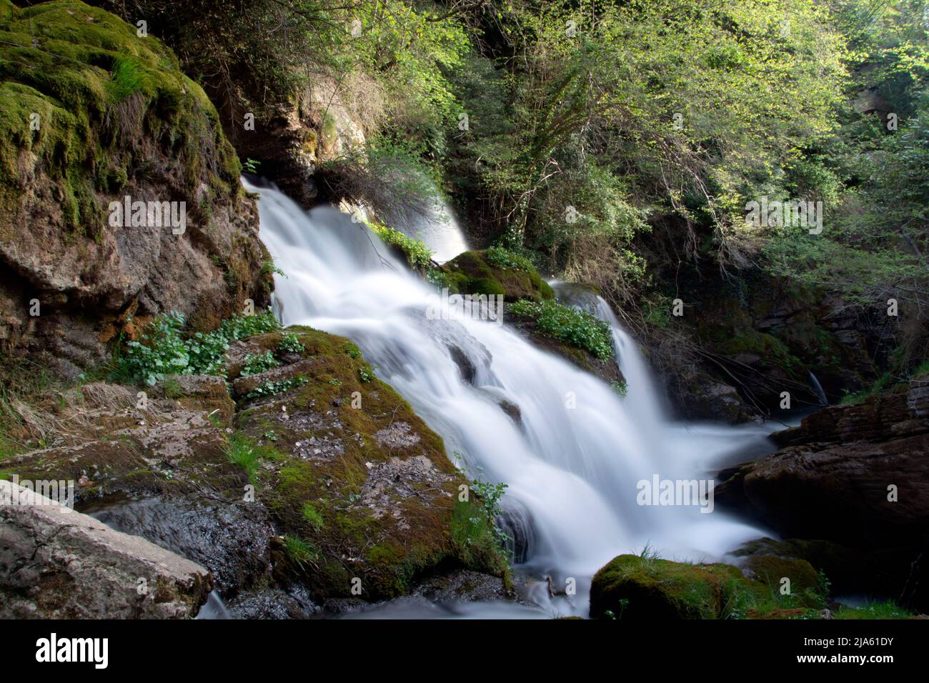 waterfalls at the source of the yobregat river in spain With a lot of ...