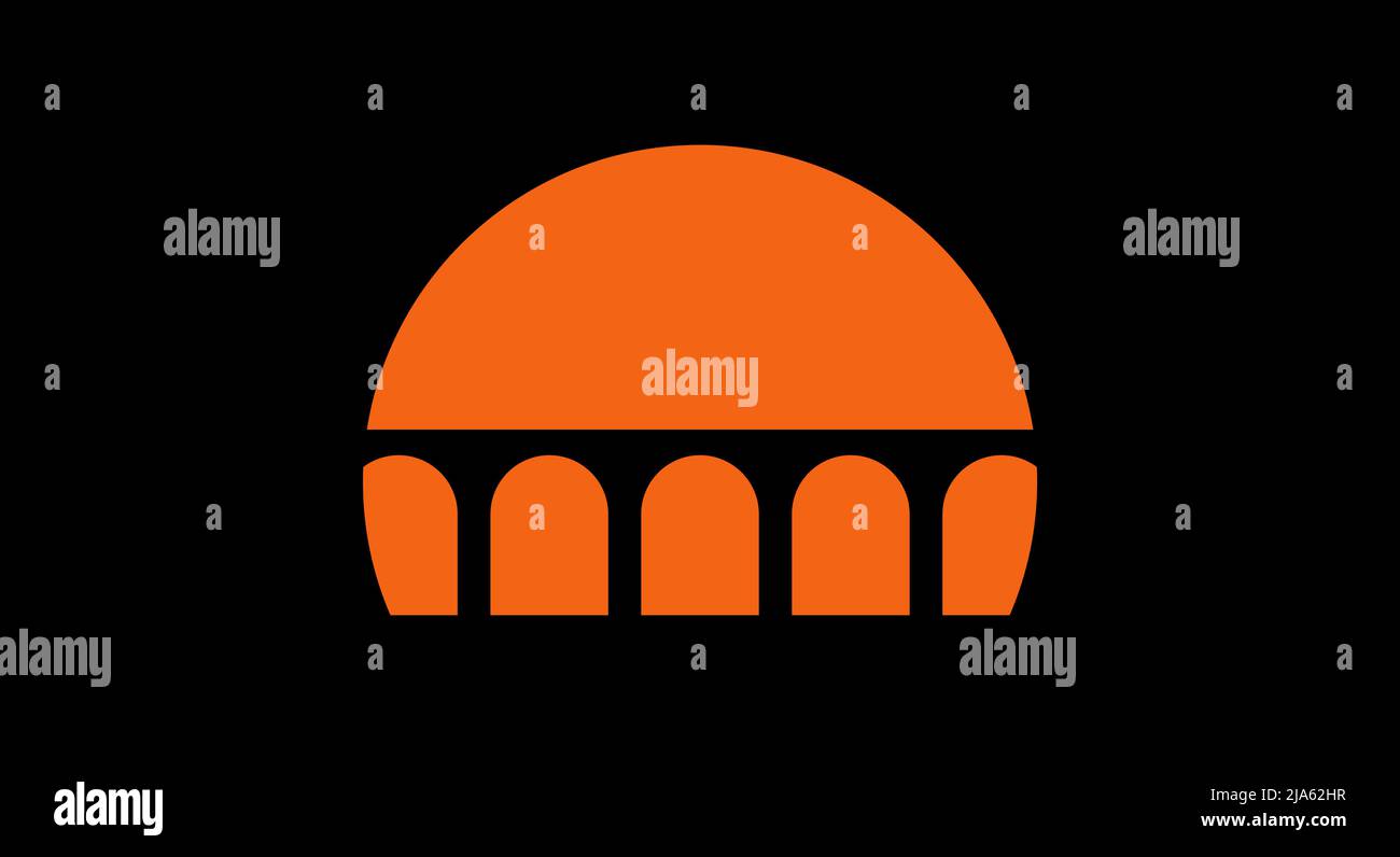 Vintage antique arch bridge at sunset. Old viaduct. Flat vector ...