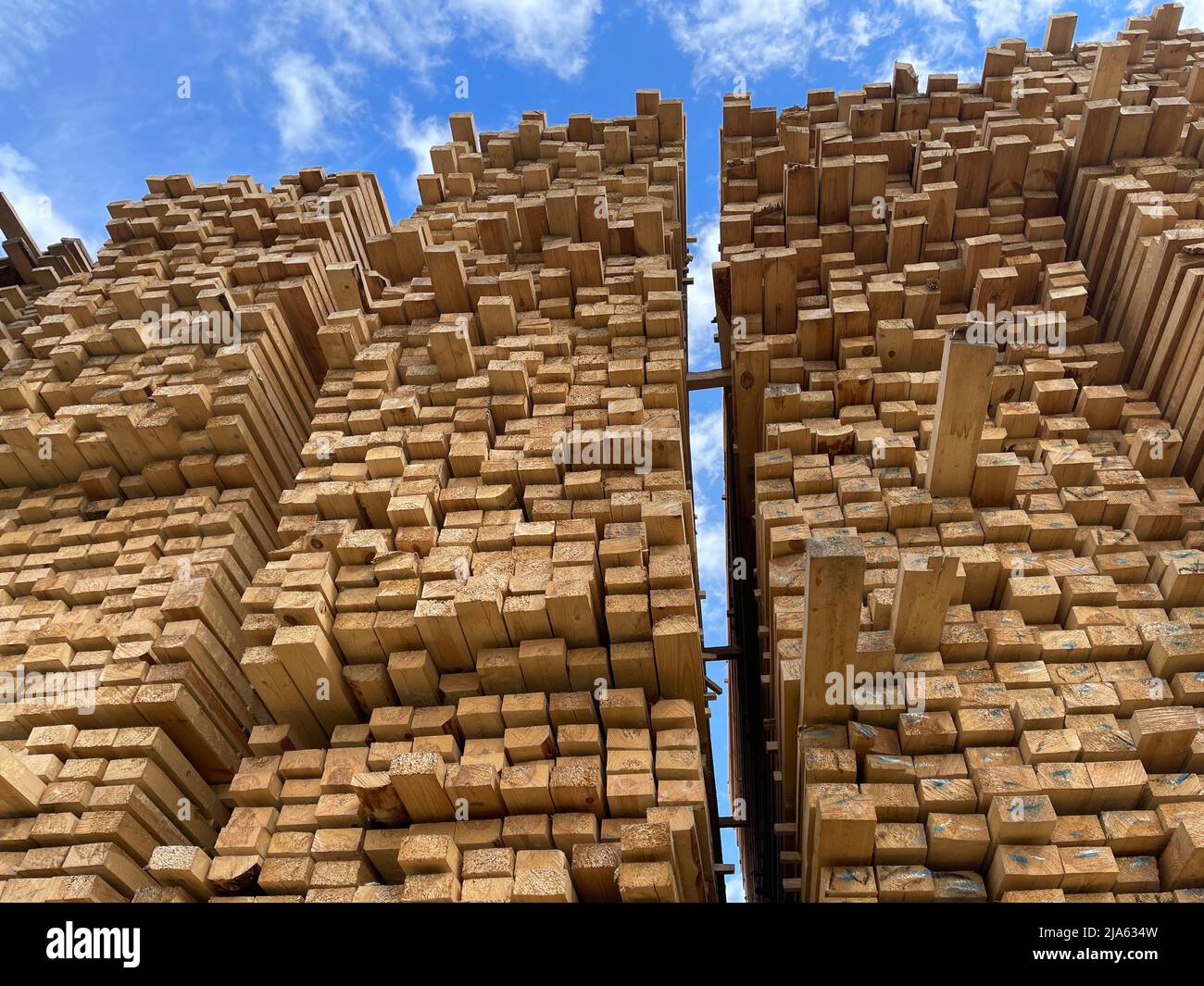 Wooden boards, lumber, industrial wood, timber. Pine wood timber stack ...