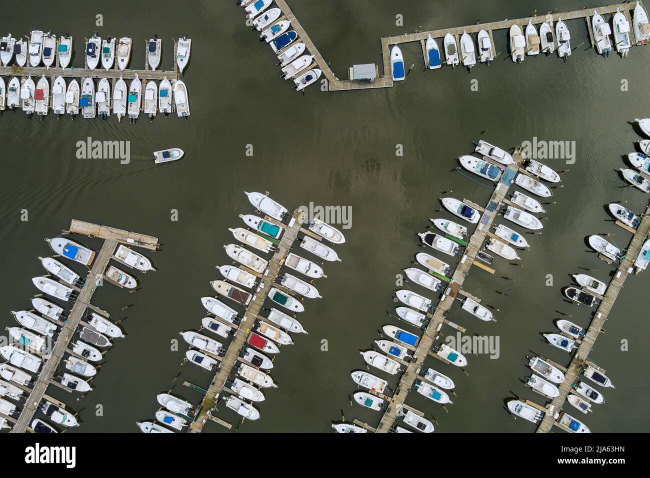 An aerial view of a pier harbor port with many boats Stock Photo - Alamy