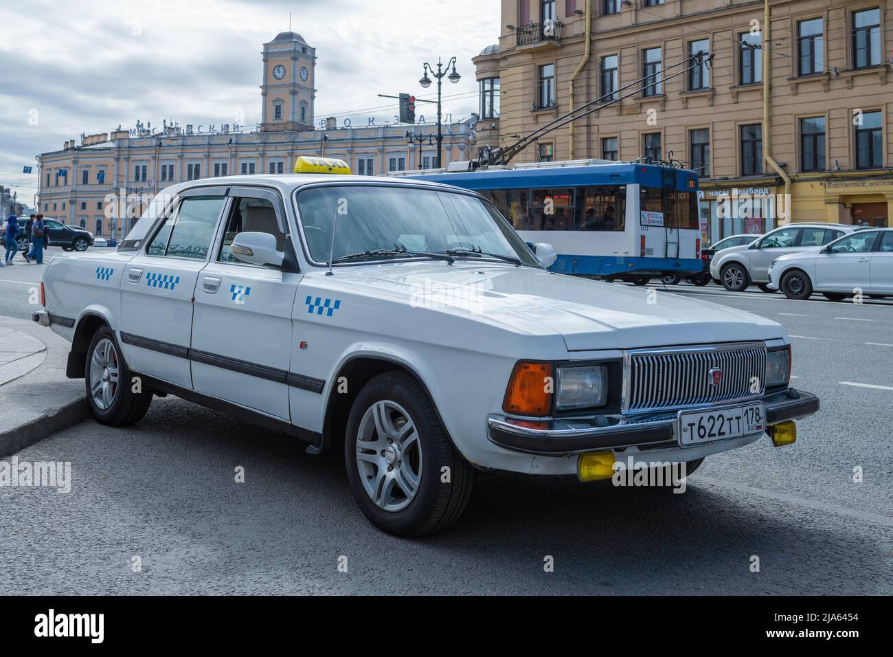 SAINT PETERSBURG, RUSSIA - MARCH 09, 2022: Soviet taxi car Volga GAZ ...