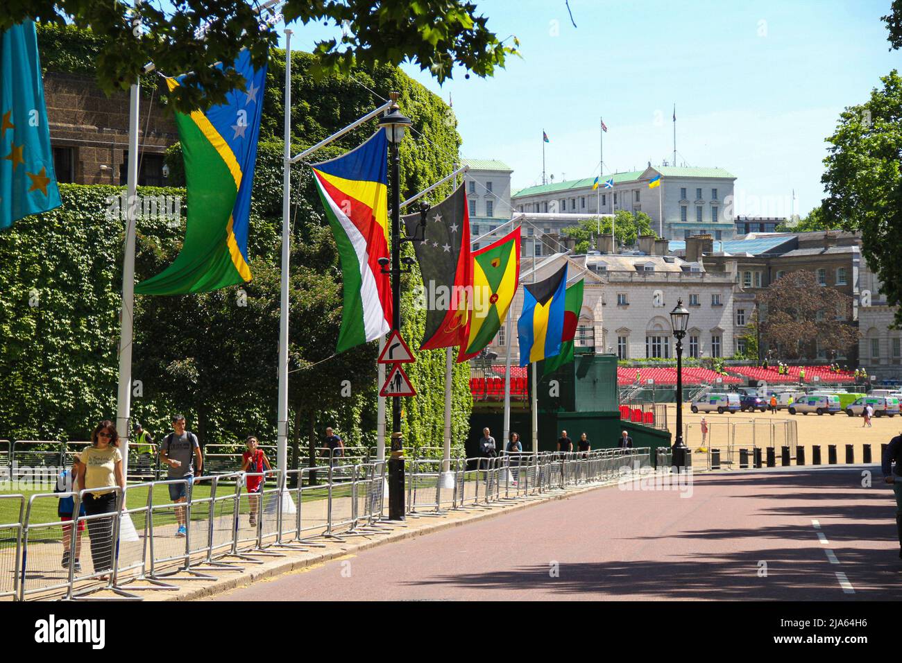London, UK. 27th May, 2022. Commonwealth country flags adorn the road ...