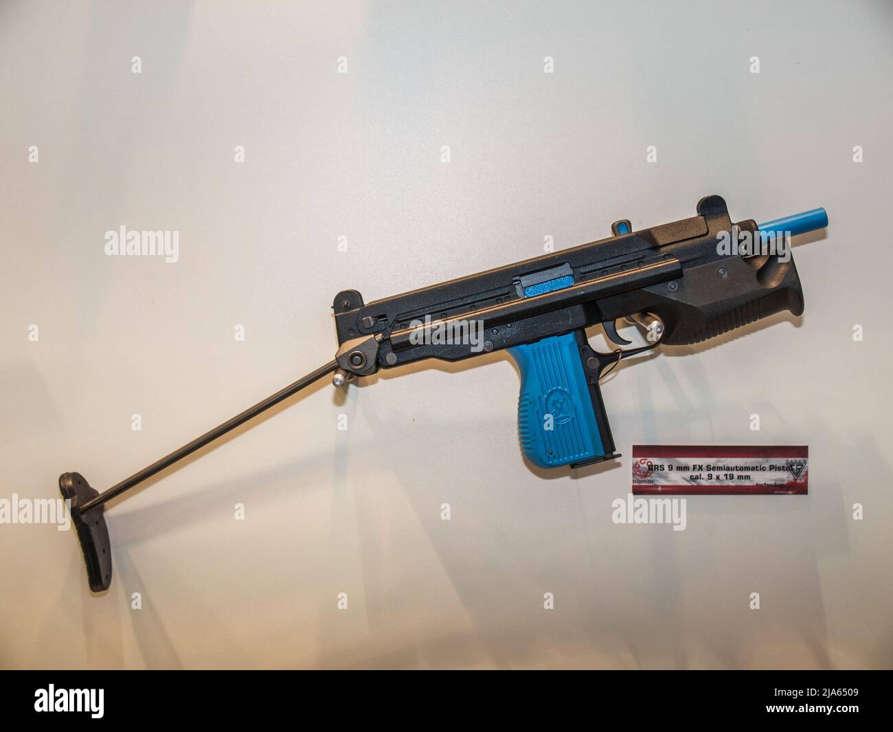 Abu Dhabi, UAE - Feb.23. 2011: Polish PM-98 9mm Submachine gun in IDEX ...