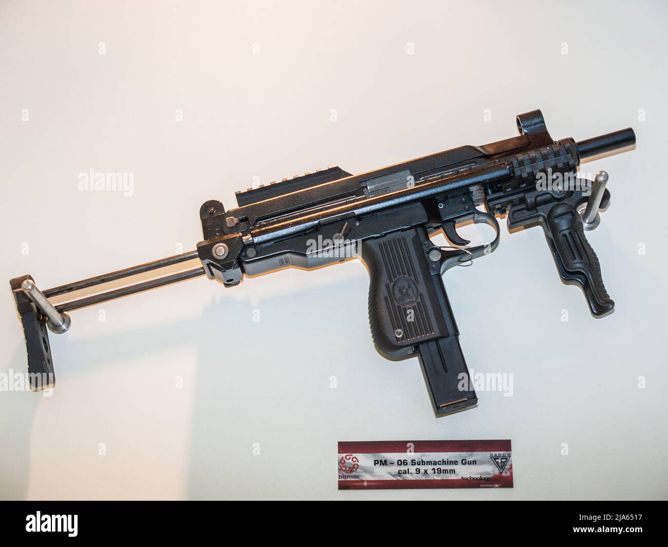 Abu Dhabi, UAE - Feb.23. 2011: Polish PM-98 9mm Submachine gun in IDEX ...
