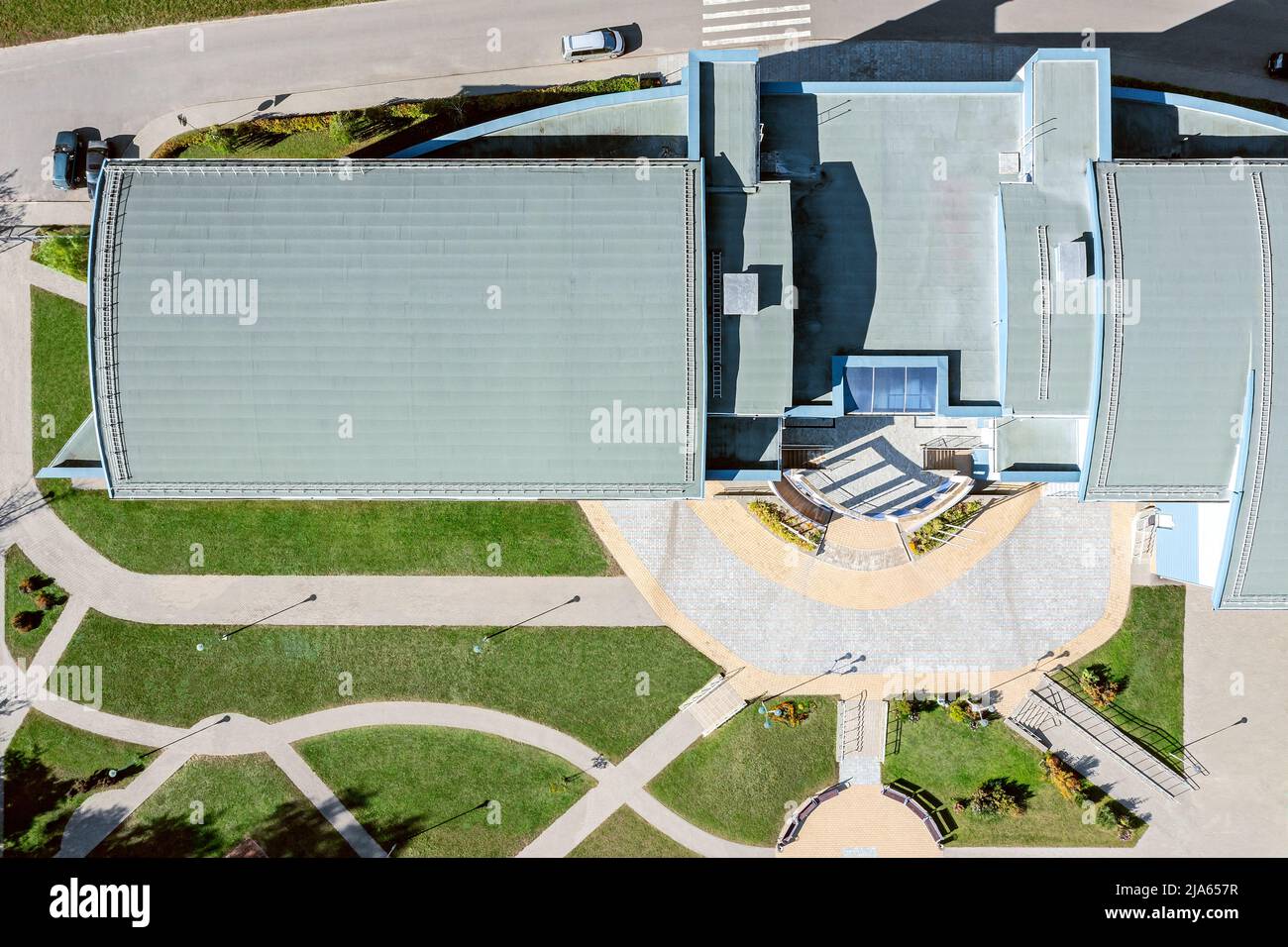 Aerial view of roof of modern office building hi-res stock photography ...