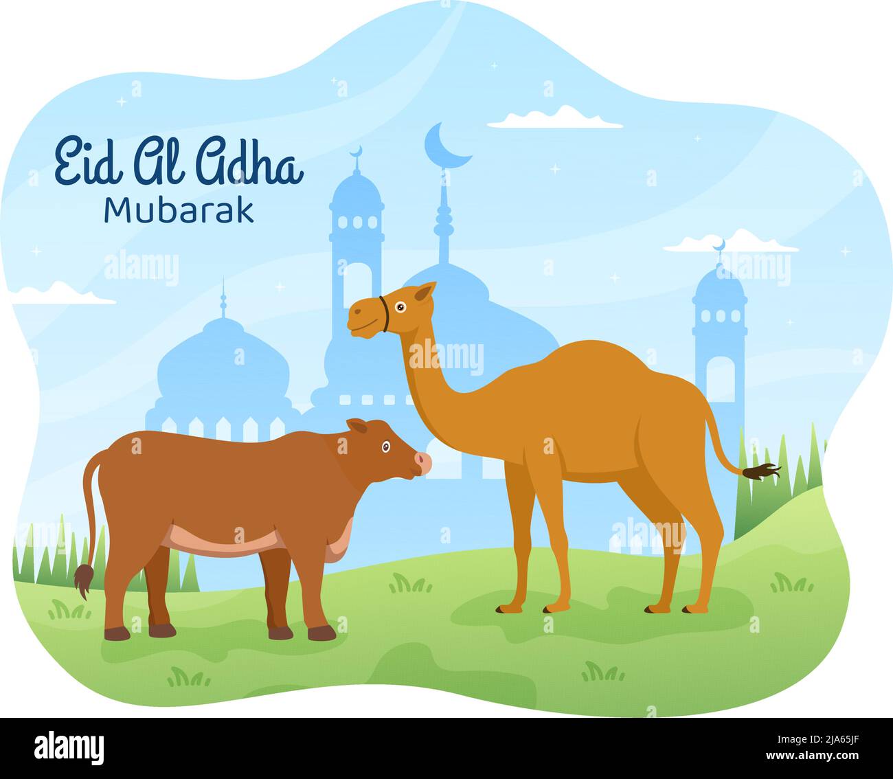 Eid al Adha Background Cartoon Illustration for the Celebration of ...