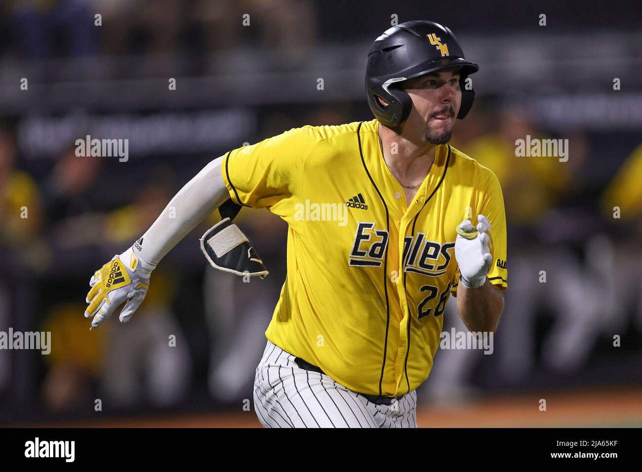May 27, 2022: Southern Miss. infielder Danny Lynch (26) runs to first ...