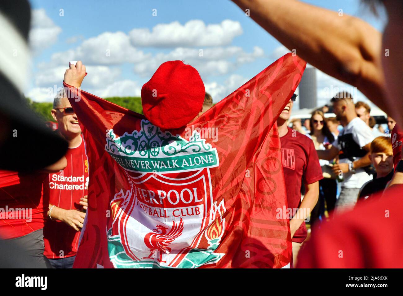 Liverpool FC's fans dance and drink near the Eiffel Tower in Paris ...