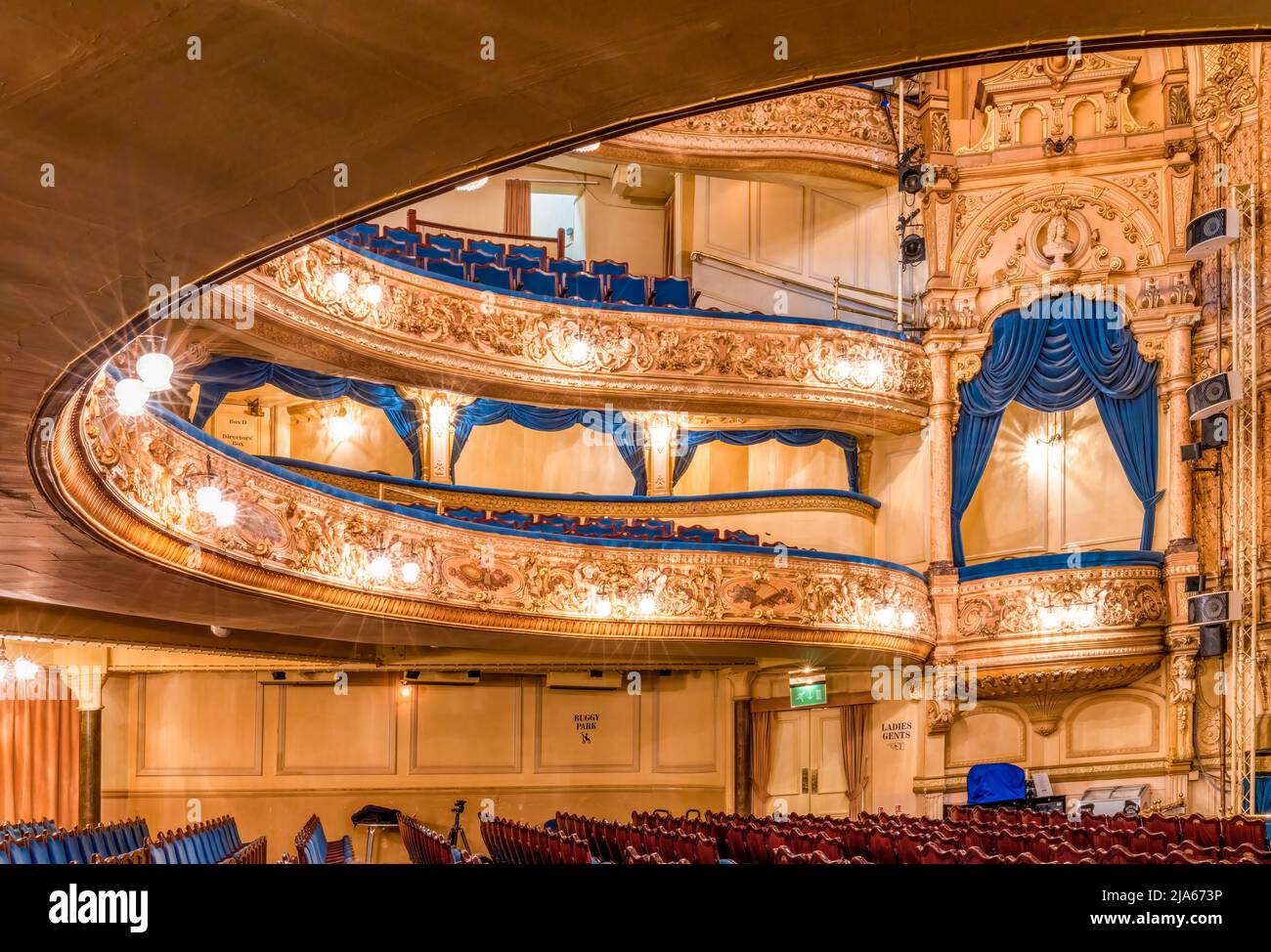 The opulent circle and upper circle of the Grand Theatre in Blackpool ...