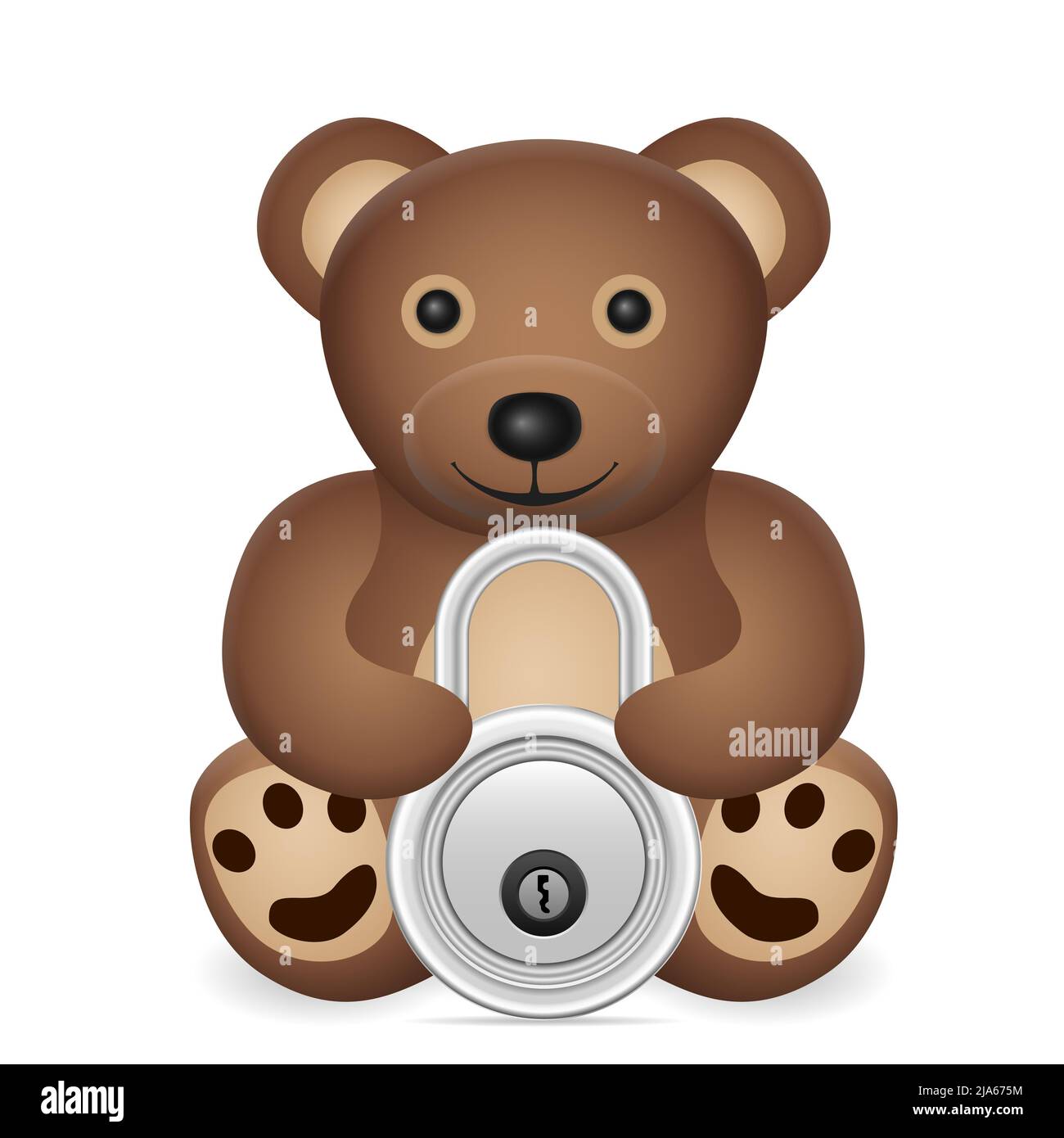 Teddy bear with padlock on a white background. Vector illustration ...