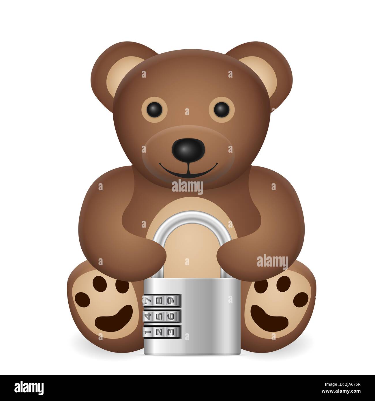 Teddy bear with padlock on a white background. Vector illustration ...