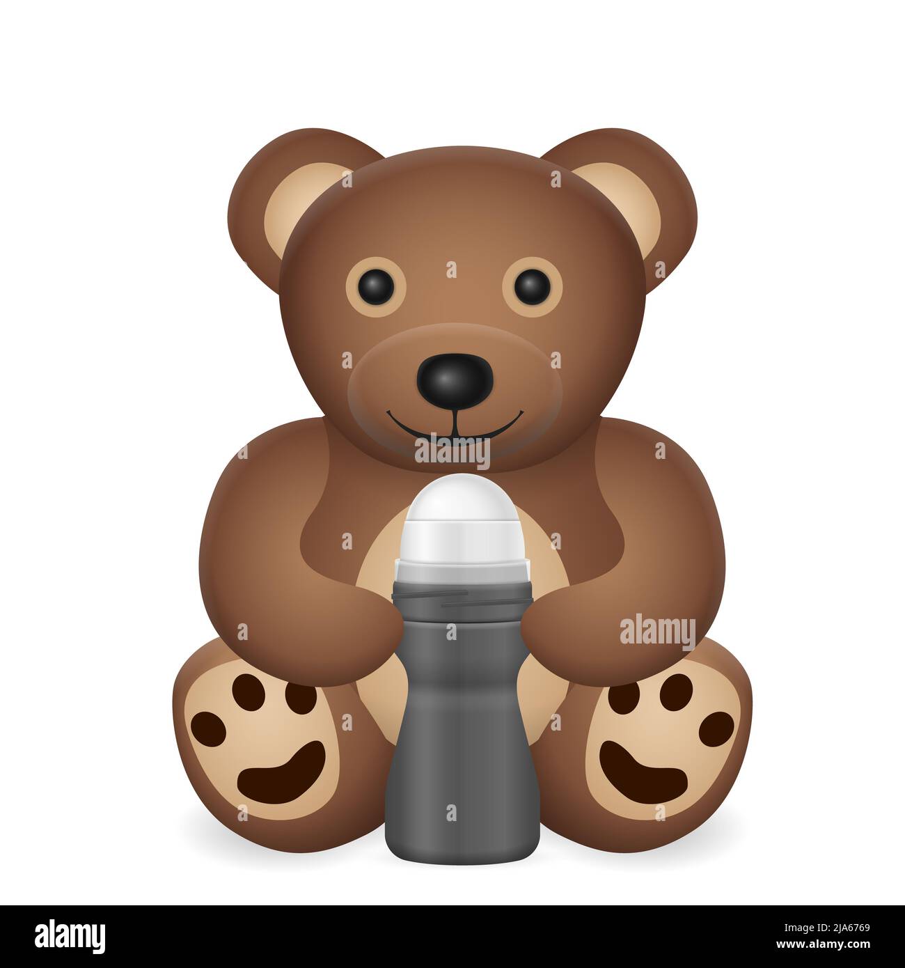 Teddy bear with roll on deodorant on a white background. Vector ...