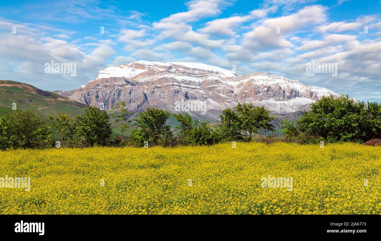 Wide angle view of Shahdag mount covered with snow Stock Photo - Alamy