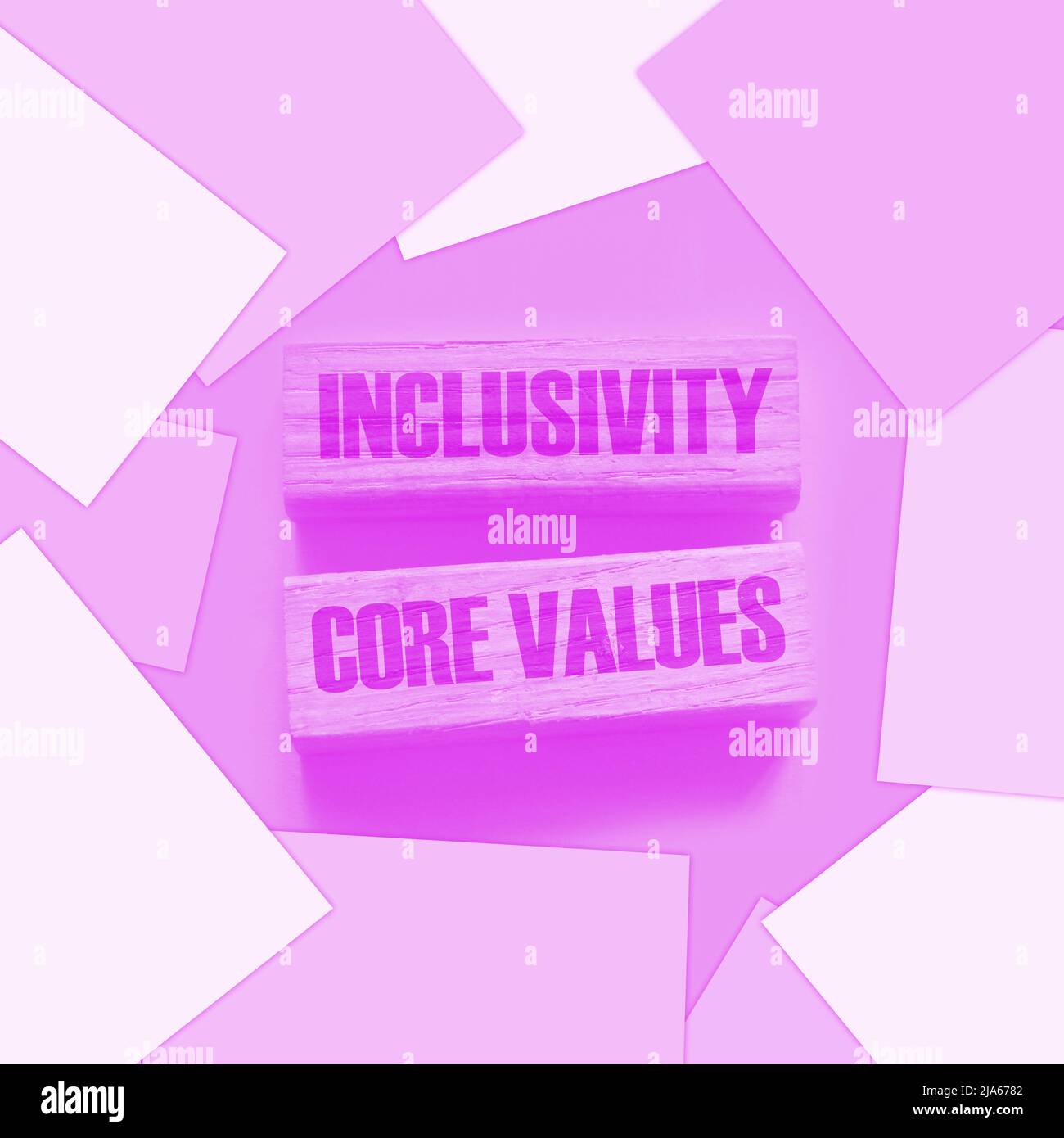 Inclusivity and core values words written on wooden blocks. Social and ...