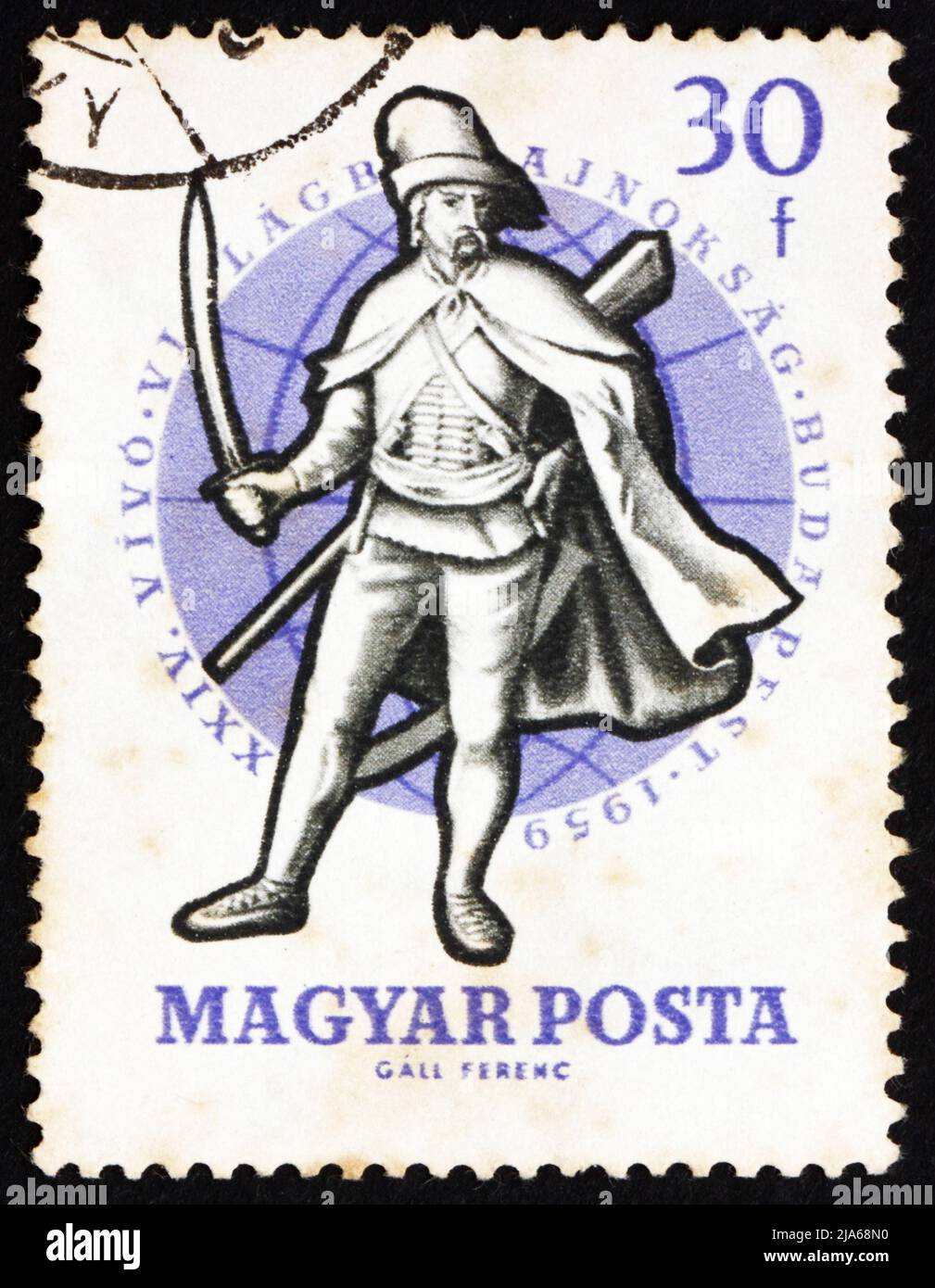 HUNGARY - CIRCA 1959: a stamp printed in the Hungary shows Soldier ...