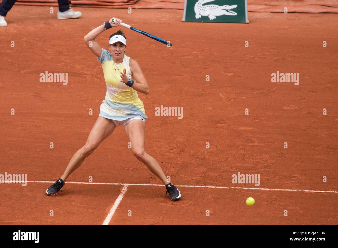 Belinda Bencic playing during French Open Tennis at Roland Garros arena ...