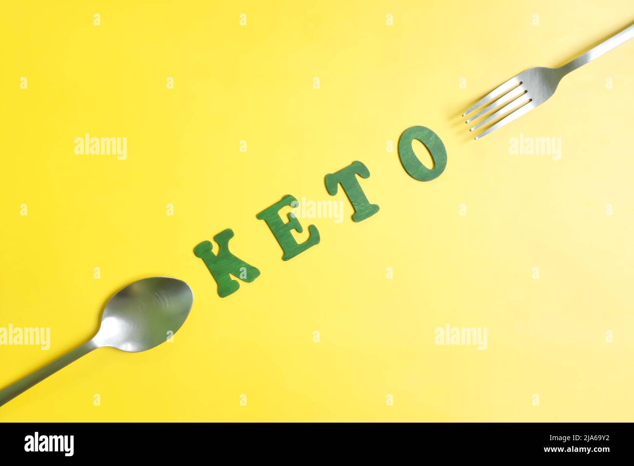 Ketogenic diet concept. Flat lay composition of keto word text in plate ...