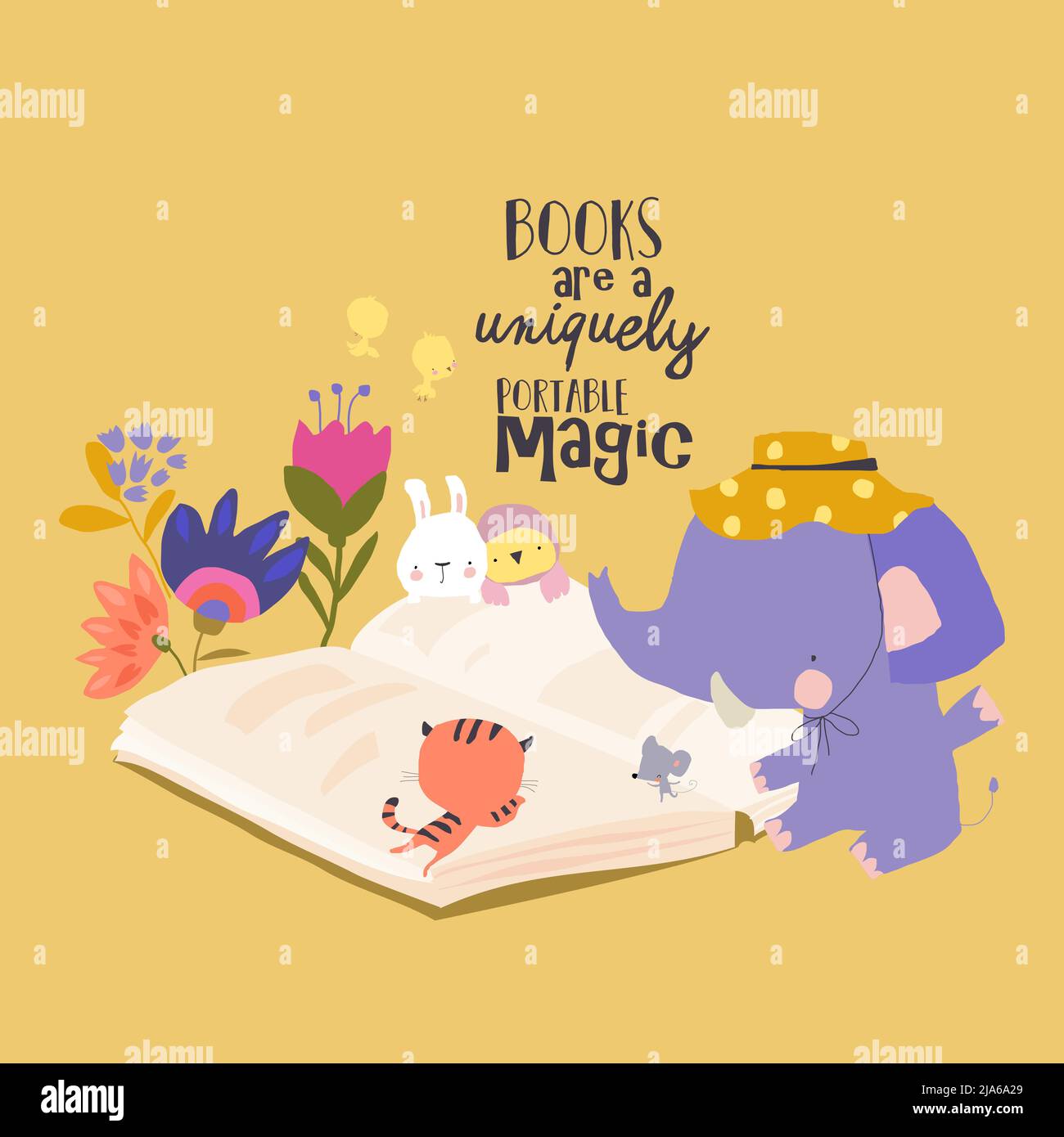 Cute Cartoon Animals reading Big Book Together Stock Vector Image & Art ...