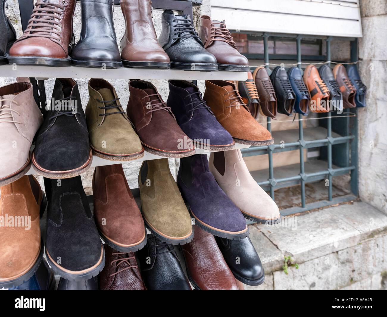 shoes standing at seller counter Stock Photo - Alamy