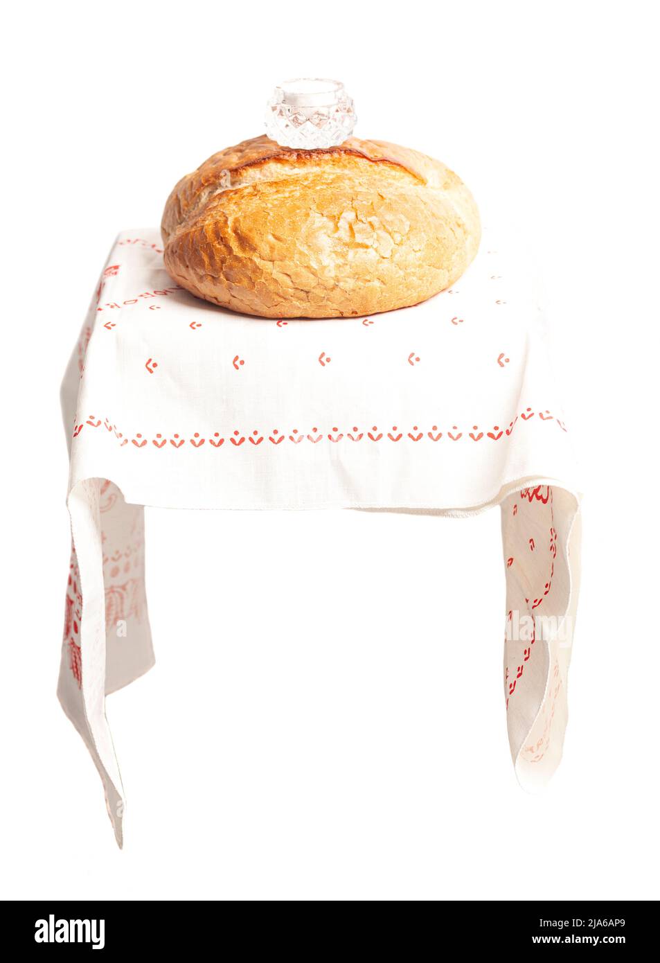 Bread with salt is a traditional symbol of hospitality. Round bread ...