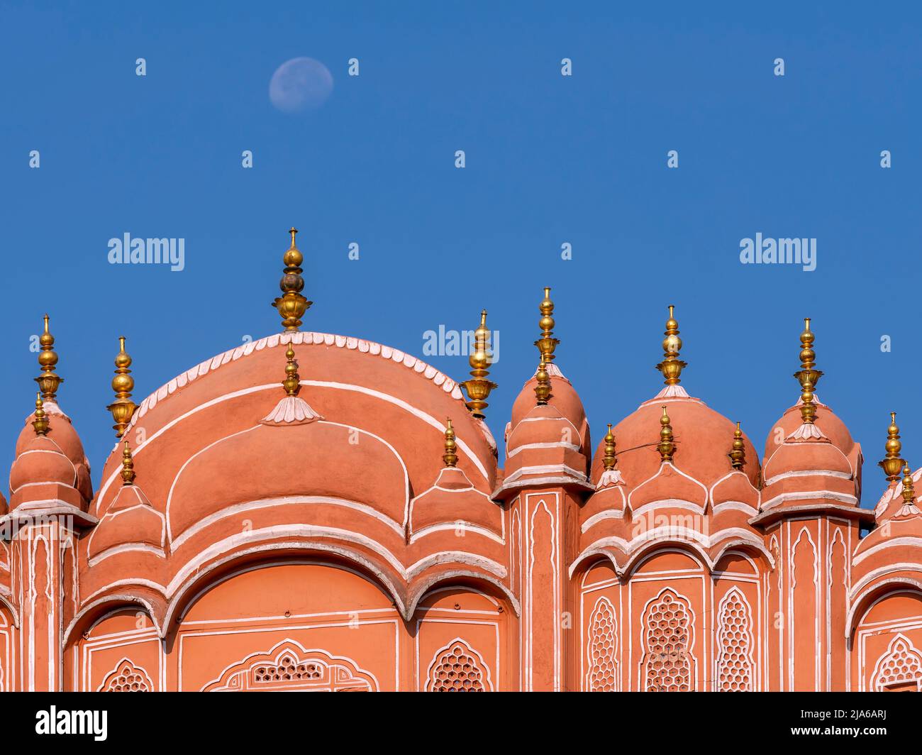 Detail of the Hawa Mahal, Palace of Winds of Jaipur and the moon ...