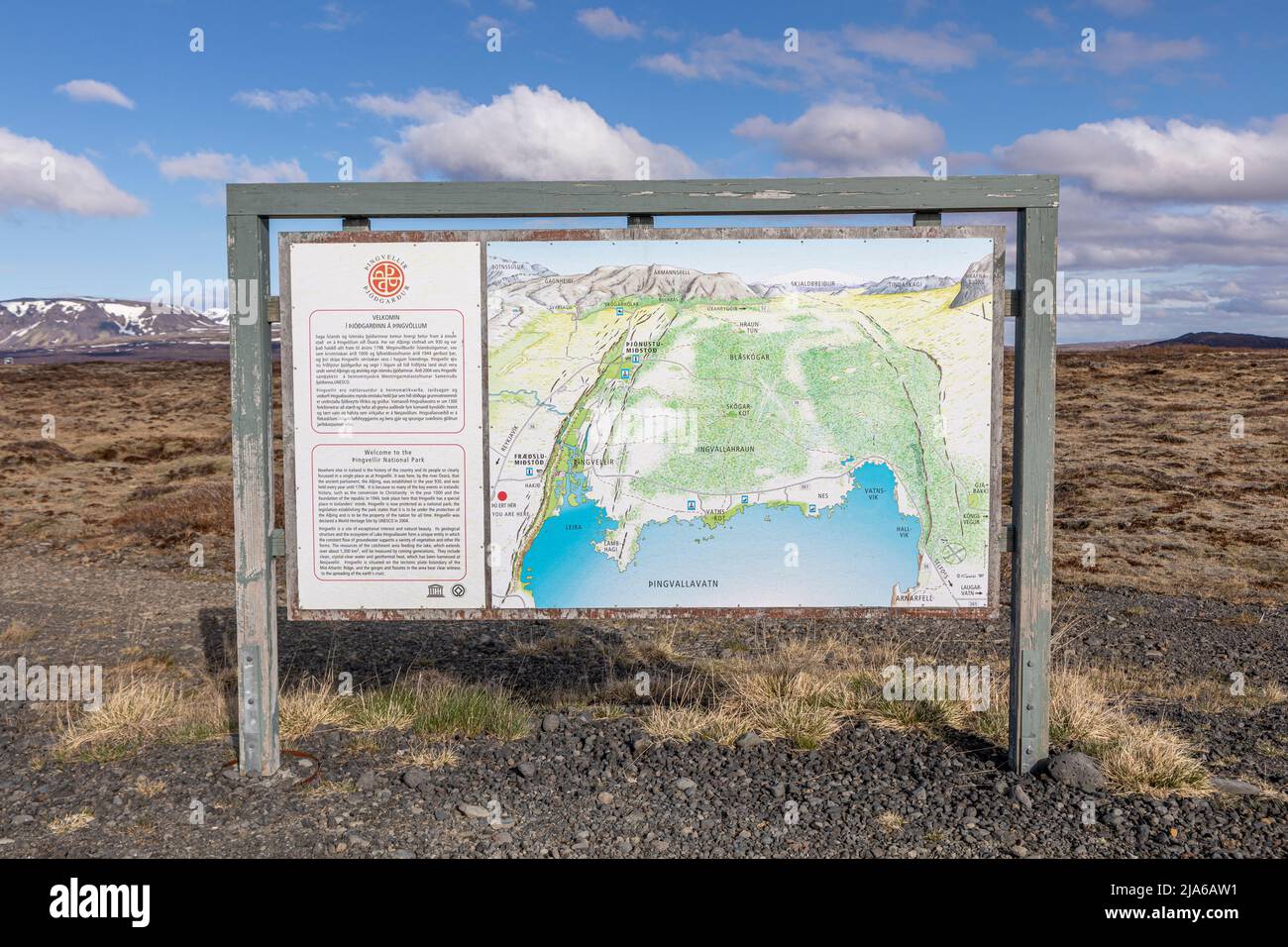 An information sign and map at Pingvellir national park, Iceland Stock ...
