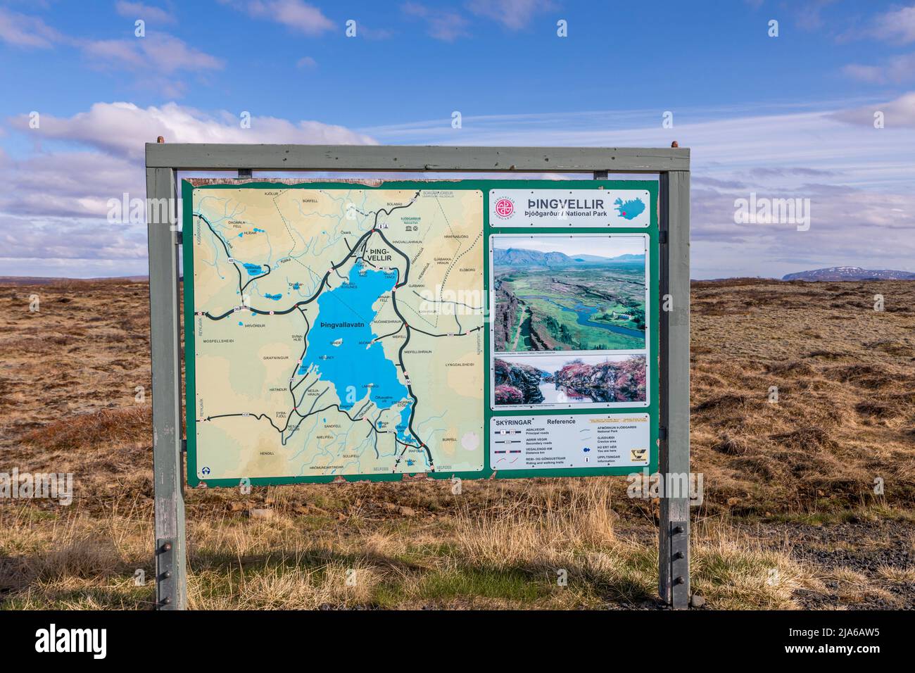 An information sign and map at Pingvellir national park, Iceland Stock ...