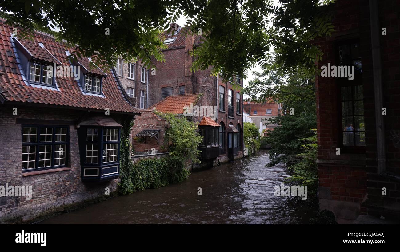 Medieval Architecture buildings in Channel in Bruges, Belgium Stock ...