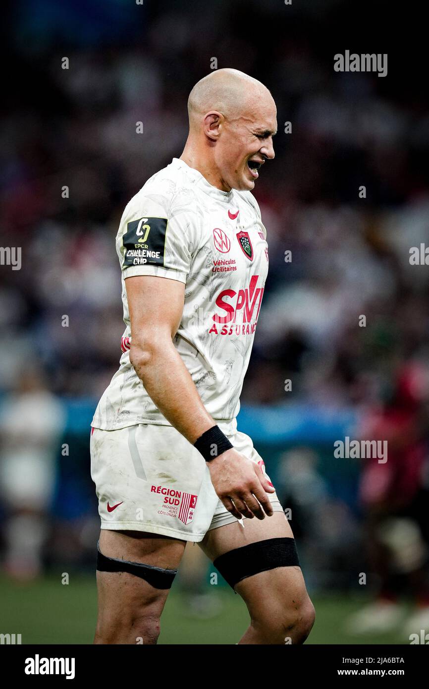 Deception of Sergio Parisse of RCT during the rugby European Challenge ...