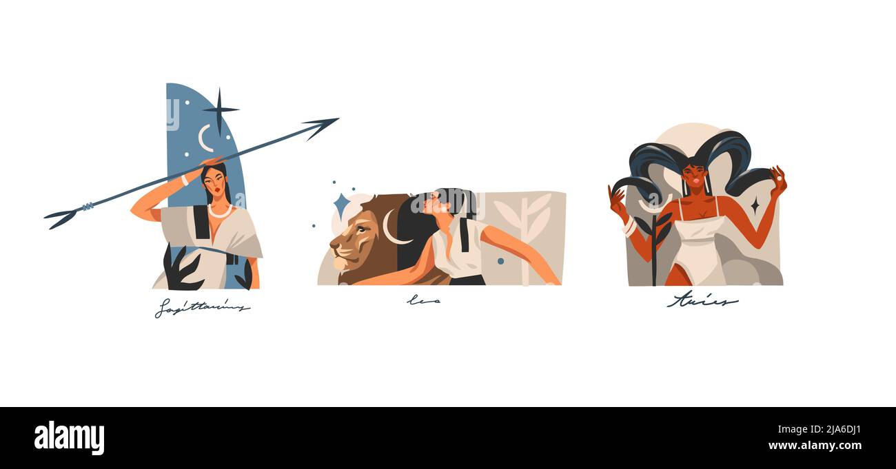 Hand drawn vector stock abstract graphic illustrations with zodiac ...