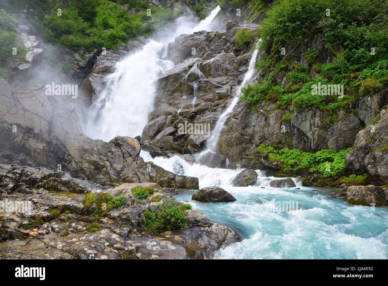 Waterfall Cascate del Rutor, La Thuile, Valle d’Aosta, Italy Stock ...