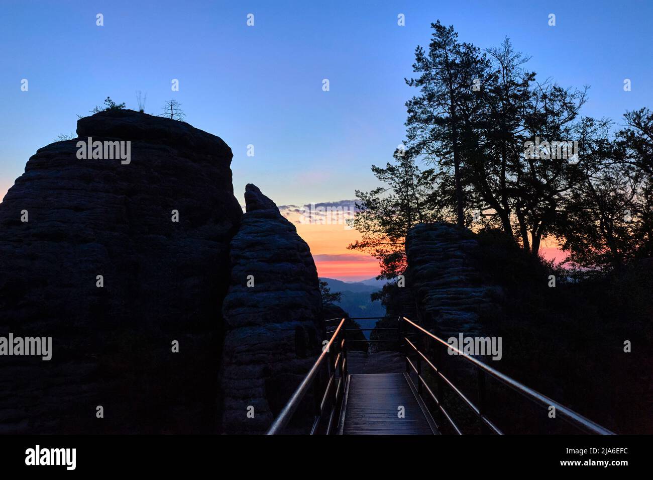 Scenic sunrise in Bastei rocks, Germany Stock Photo - Alamy