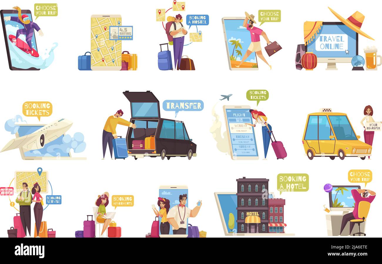 Travel booking set flat vector illustration design Stock Vector Image ...