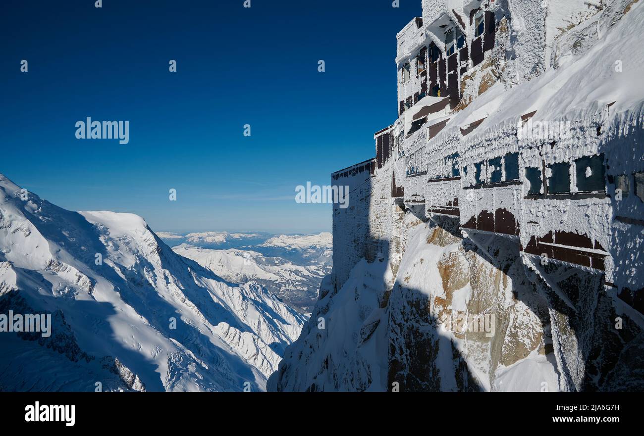 Landscape at the top of Aiguille du Midi in Chamonix Mont Blanc valley ...