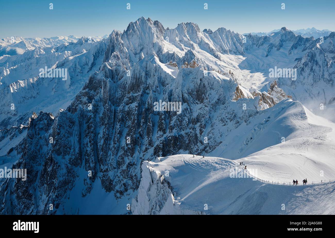 Landscape at the top of Aiguille du Midi in Chamonix Mont Blanc valley ...