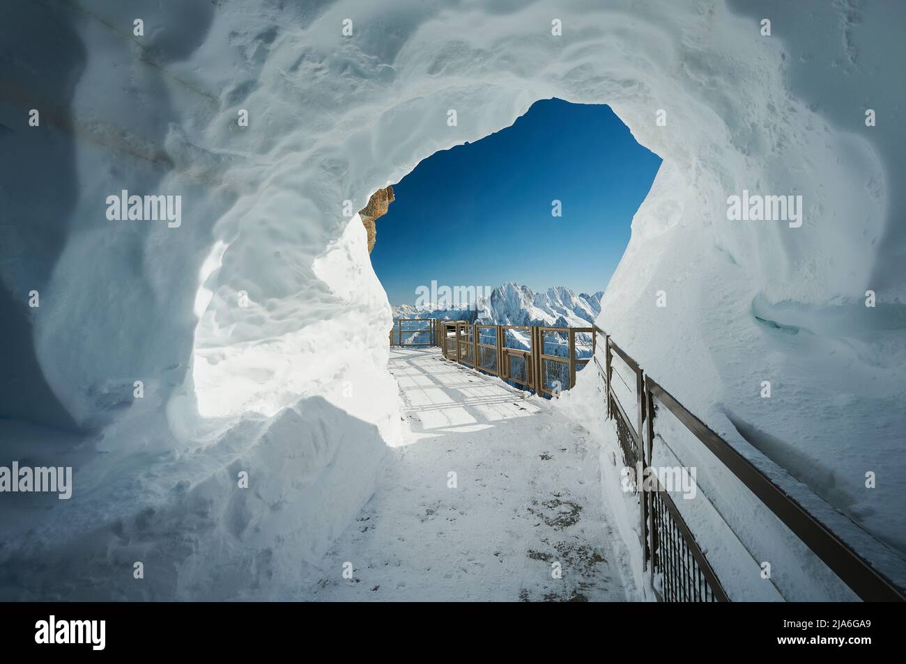 Landscape at the top of Aiguille du Midi in Chamonix Mont Blanc valley ...