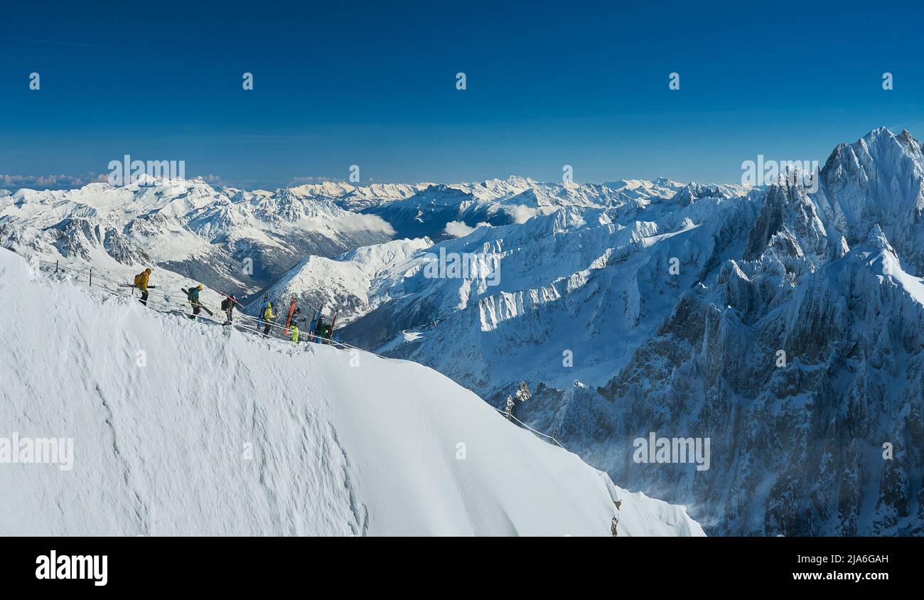 Landscape at the top of Aiguille du Midi in Chamonix Mont Blanc valley ...